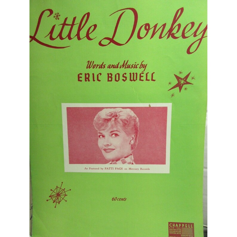 1959 Little Donkey by Patti Page Sheet Music Key of C Chappell Music Co ...
