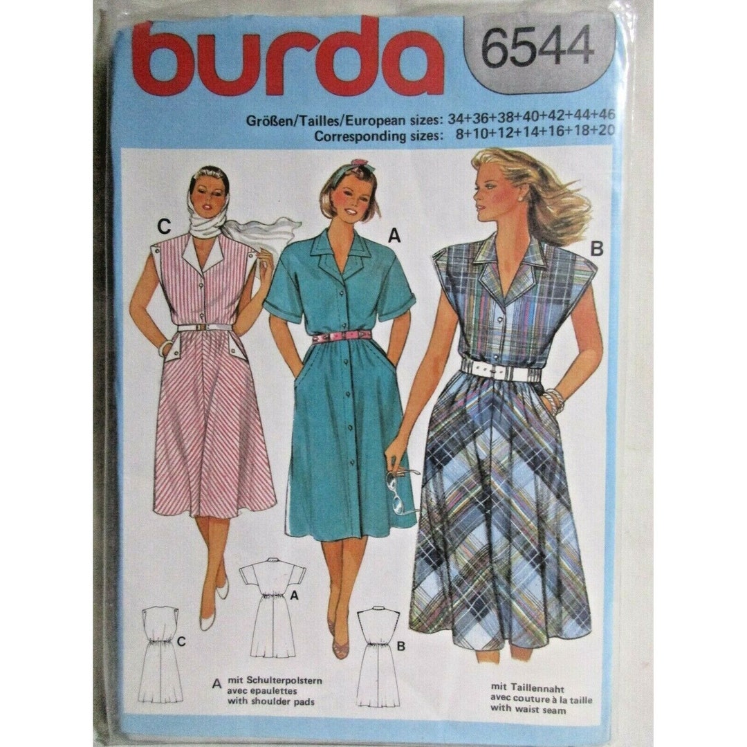 Burda Sewing Pattern 6544 Sizes 34-46 (US 8-20) Misses Dresses 3 Styles ...