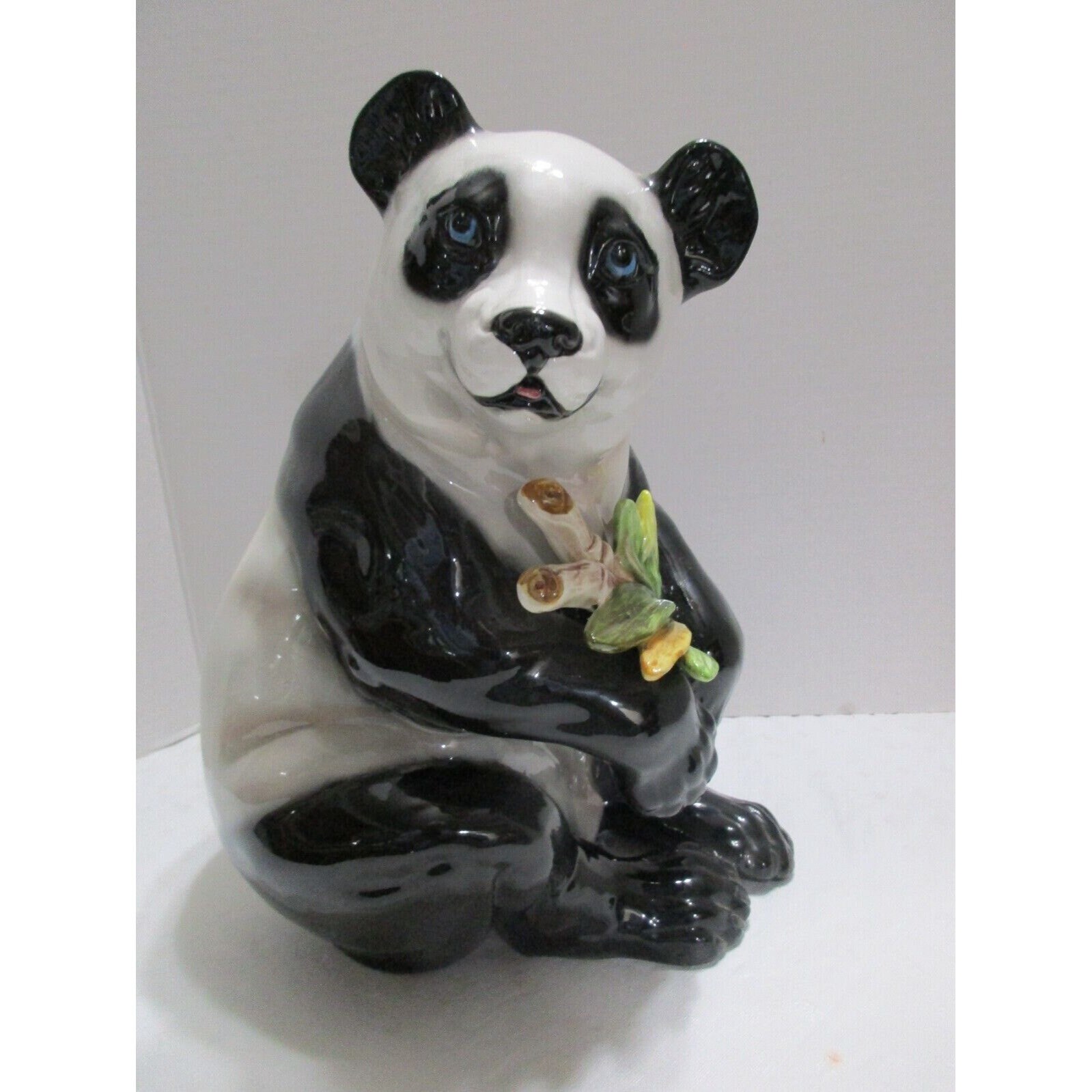 Ethan Allen Porcelain Sitting Panda W/ Bamboo Branch Black & White 11 ...