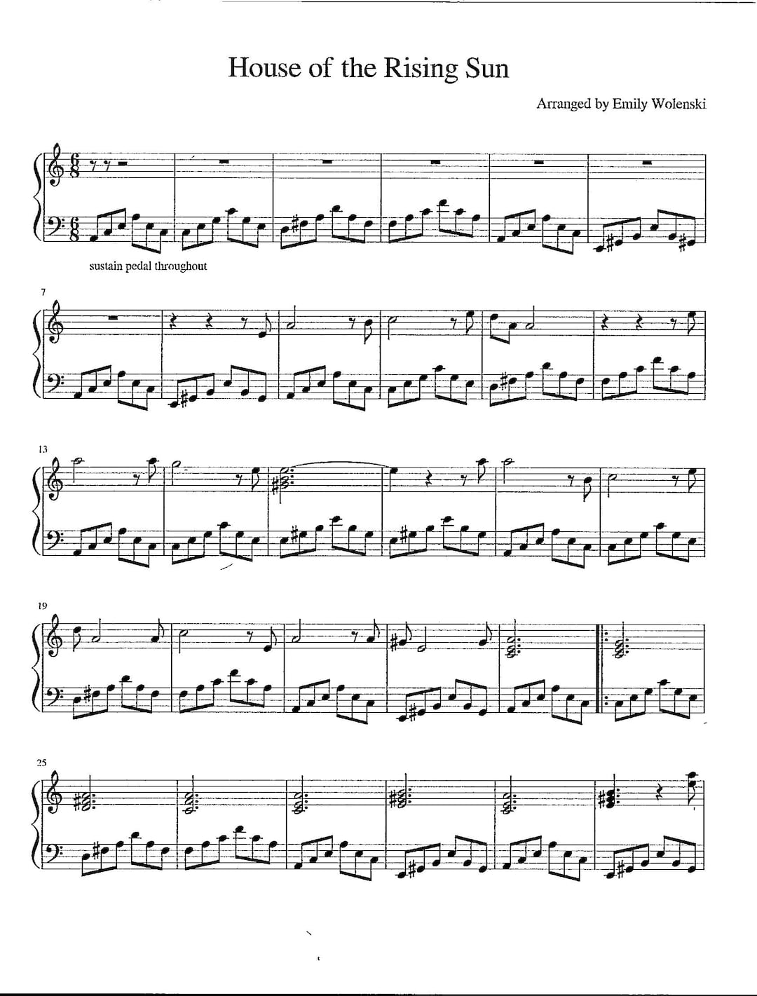 House of the Rising Sun - Digital Piano Solo - Key of A Minor - Etsy