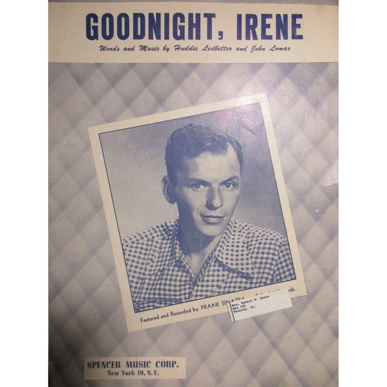 1951 Goodnight Irene Sheet Music - Piano Guitar Vocal Key of G Frank ...