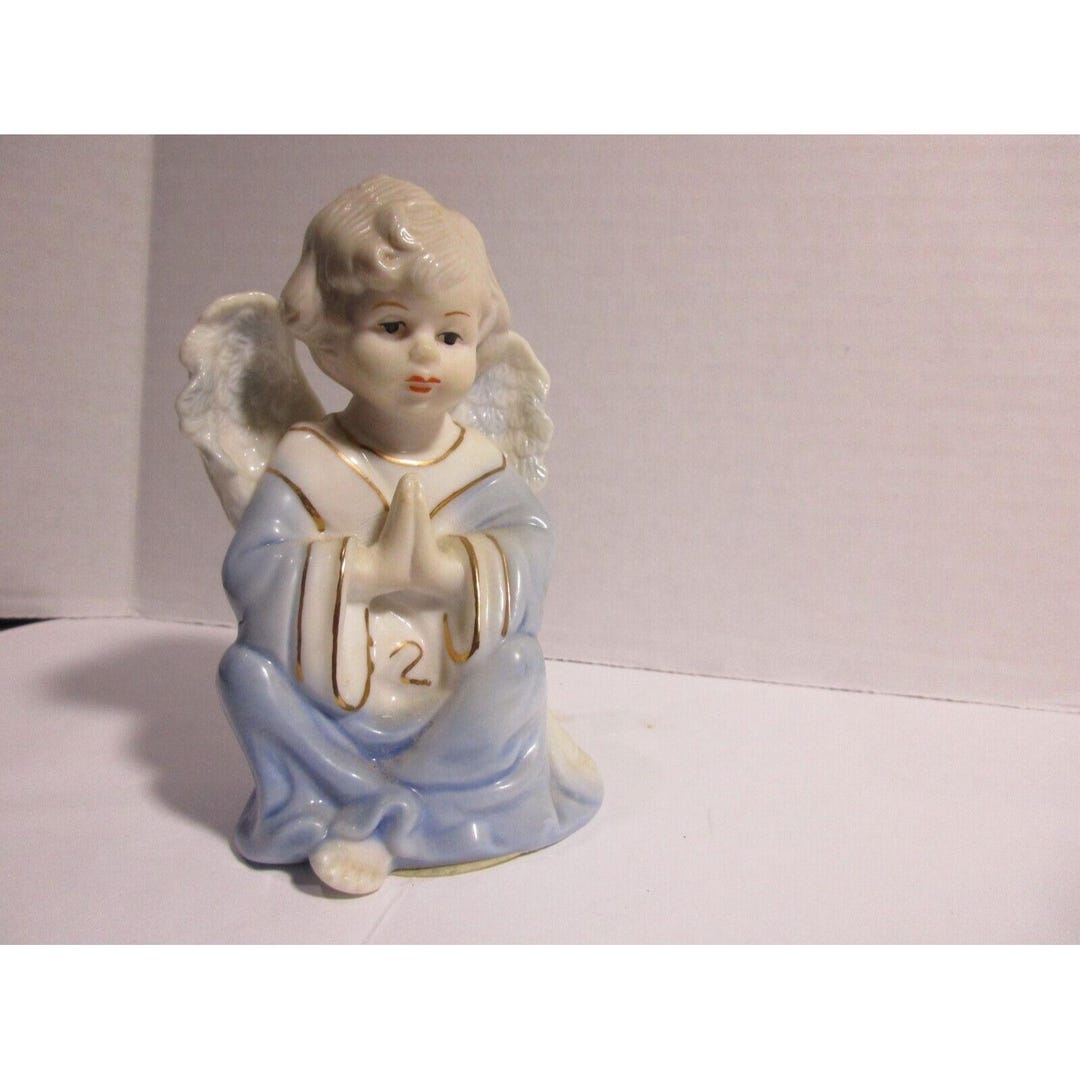 Praying Angel Young Boy Blue Robe With Gold Trim Porcelain Figurine ...