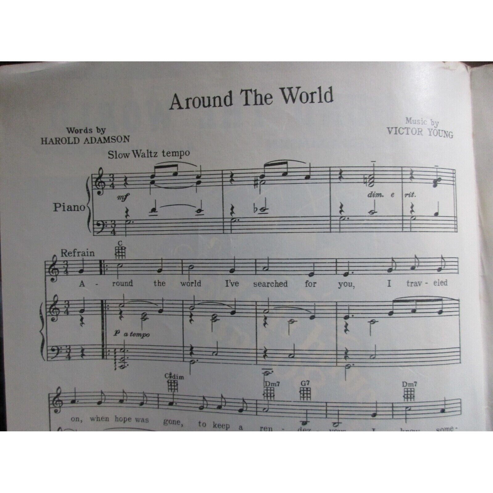 Sheet Music - Around the World for Piano Lyrics Guitar 1956 Liza Music ...