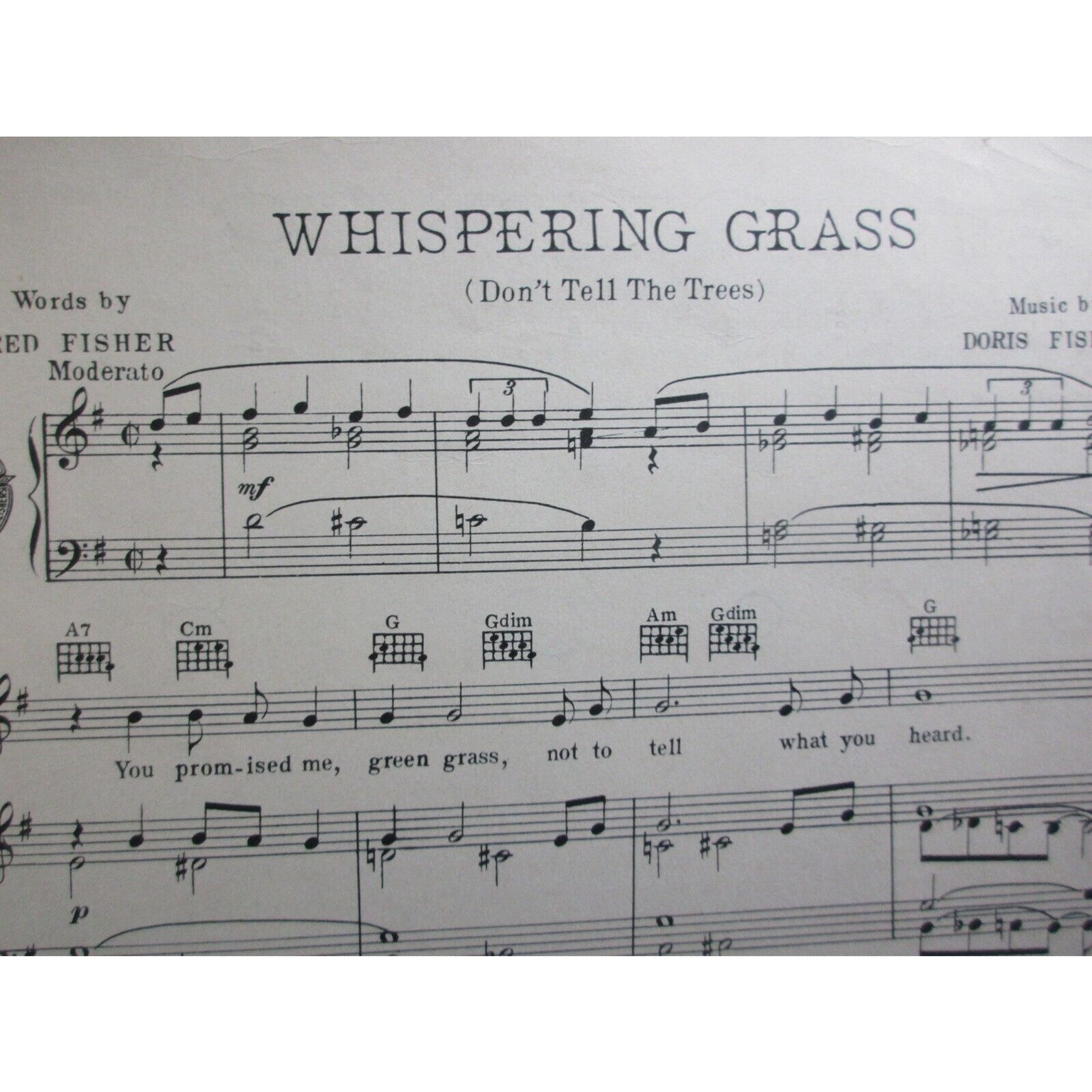 Piano Sheet Music: Whispering Grass Don't Tell the Trees 1940 Mills ...