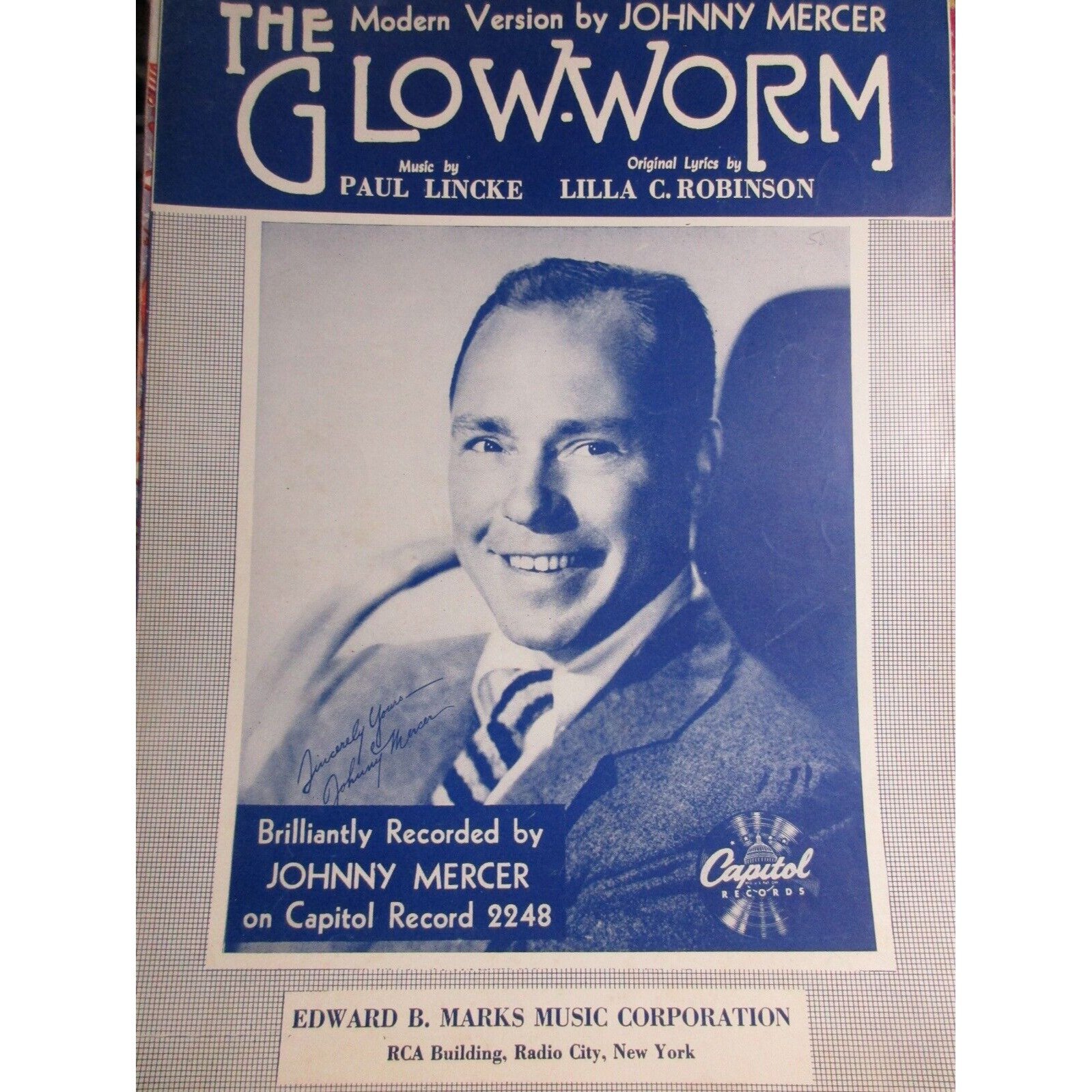 1952 THE GLOW-WORM Sheet Music Piano Vocal Guitar Key of C Johnny ...