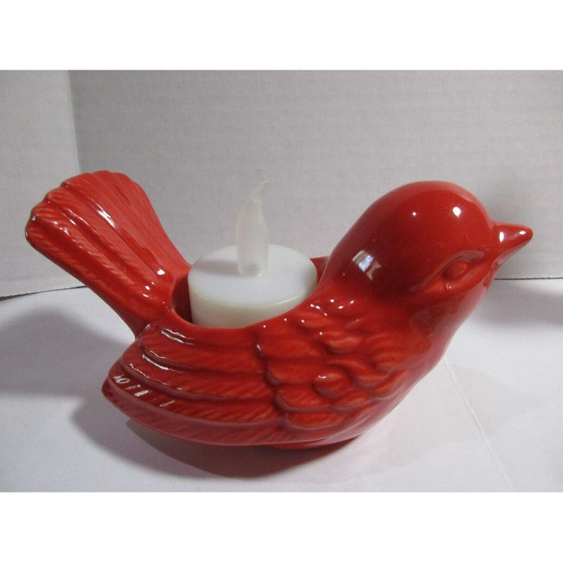 Red Male Porcelain Cardinal Bird With Tealight - Pier One? 5"w X 3"t - Etsy