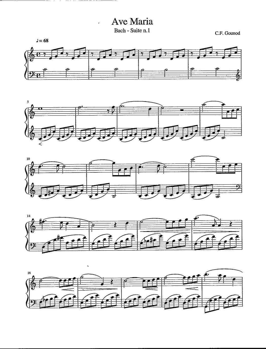 Ave Maria by Gounod - Digital Piano Solo Sheet Music - Key of C - Etsy