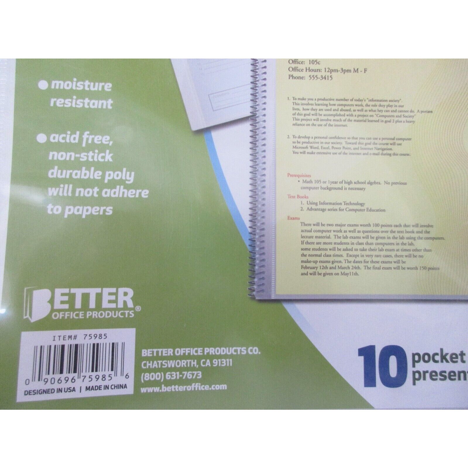 10 Pocket Spiral Presentation Book With 5 Tabs Acid Free Non-stick ...