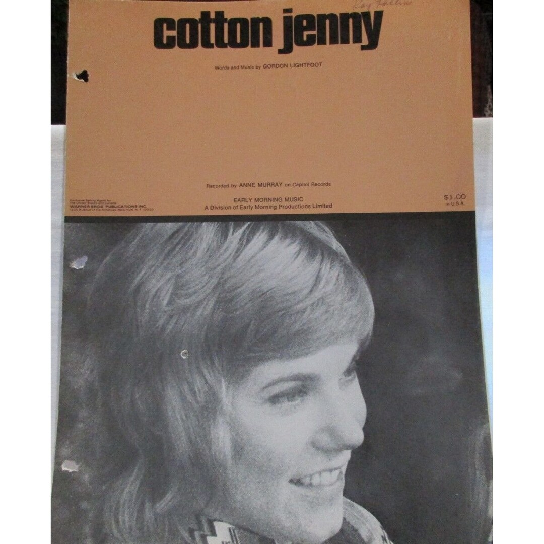 Cotton Jenny Piano Sheet Music by Gordon Lightfoot Lyrics Guitar Chords ...