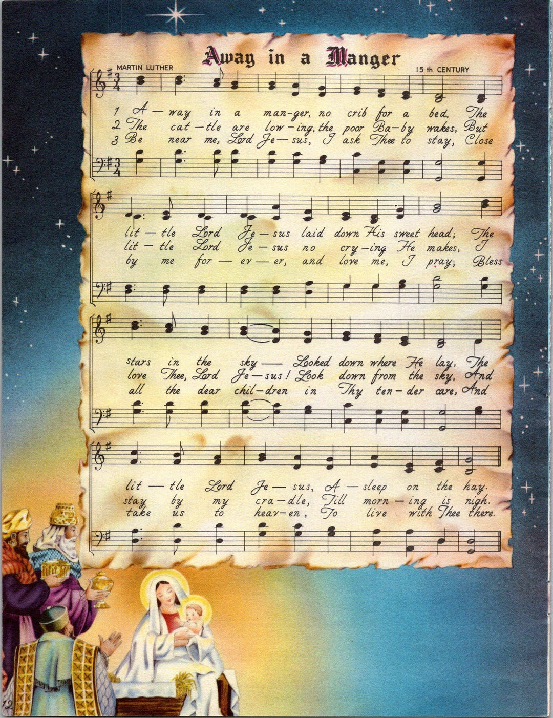 Christmas Printable - Away in a Manger - Vintage Carol for Piano Organ ...