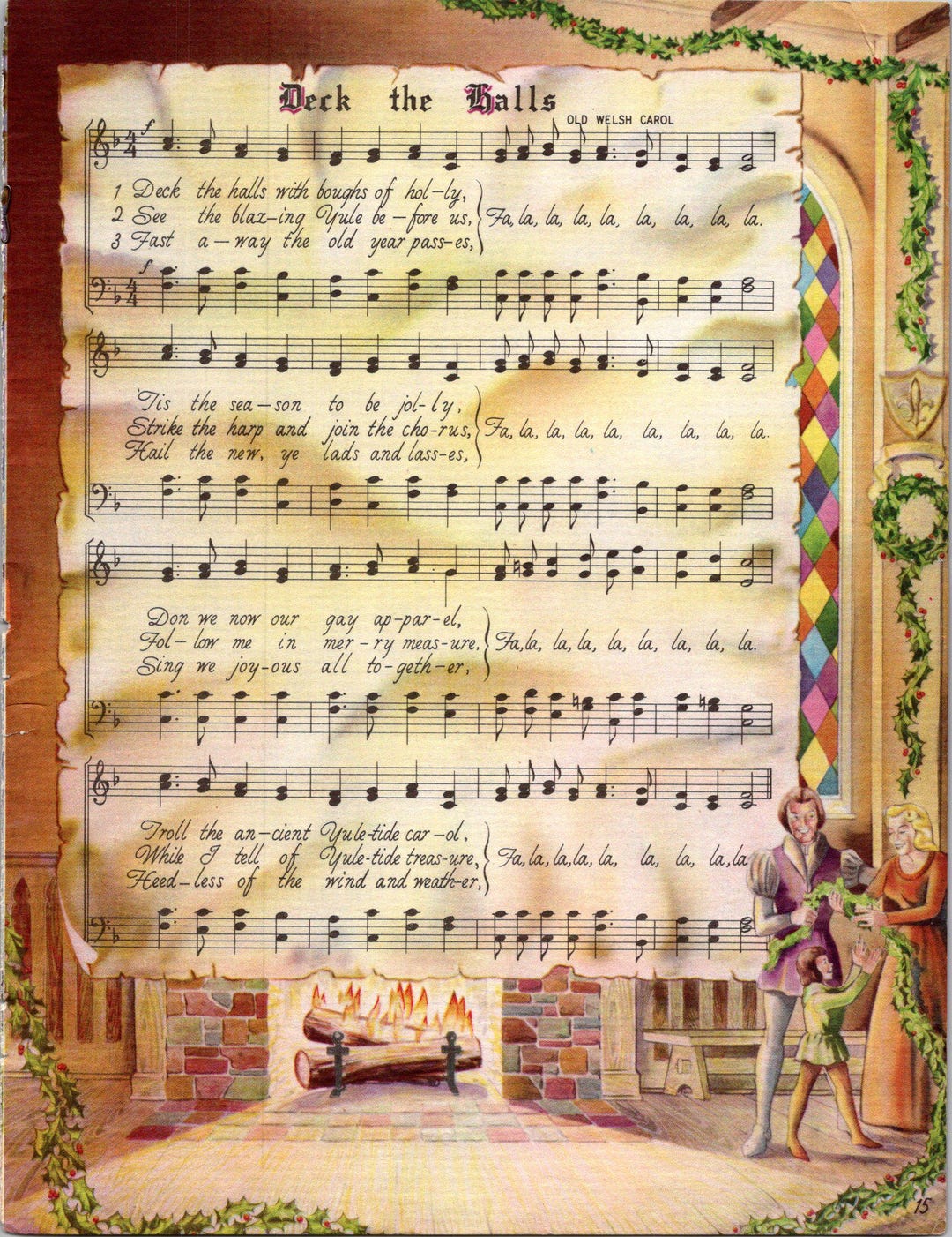 Vintage Printable Christmas Carol - Deck the Halls for Piano Caroling ...