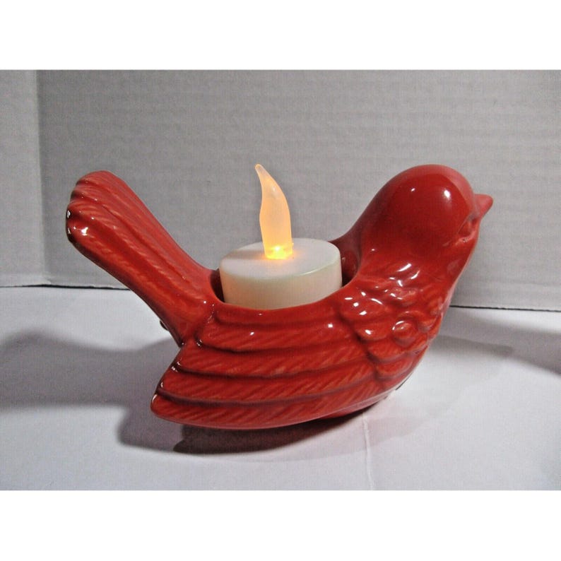 Red Male Porcelain Cardinal Bird With Tealight - Pier One? 5"w X 3"t - Etsy