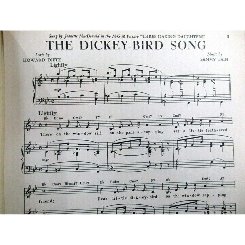 VTG Piano Sheet Music - the Dickey-bird Song 1947 Key of B Flat W ...