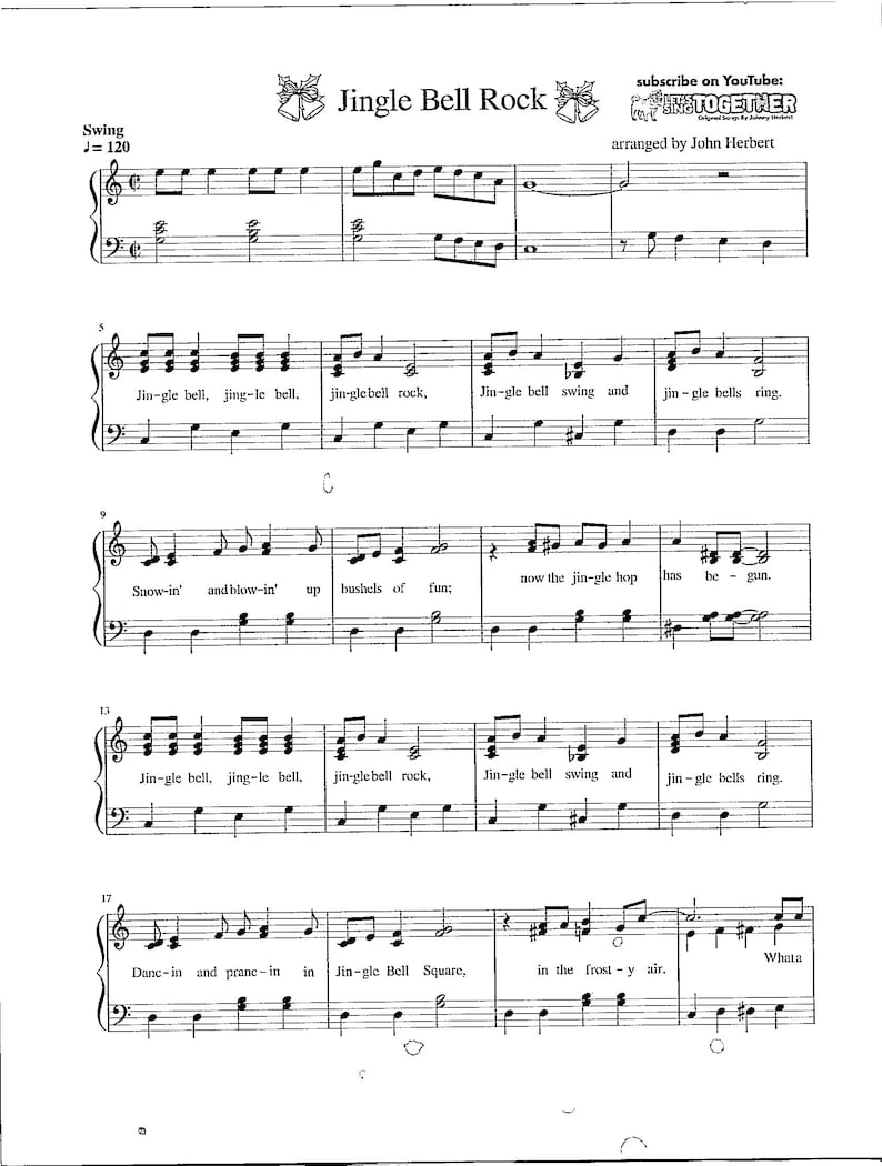 Jingle Bell Rock - Digital Christmas Song With Lyrics - Key of C - Etsy