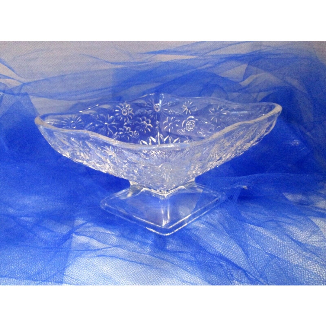 Indiana Glass Small Compote Pressed Glass Bowl on Pedestal 1960s 6"l X4 ...
