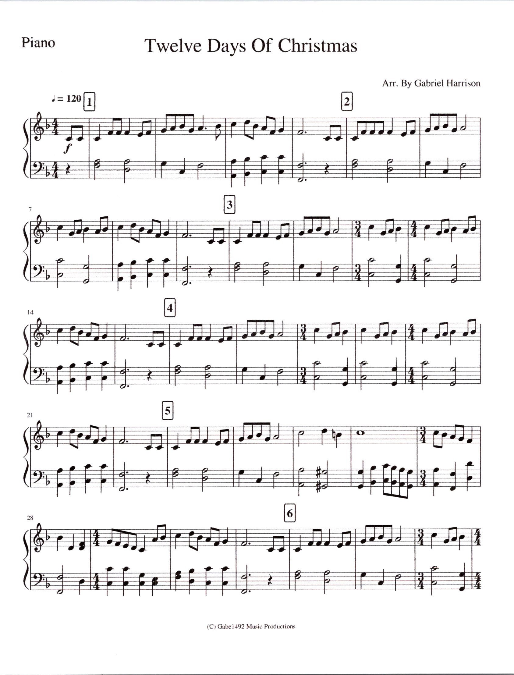 Twelve Days of Christmas - Digital Christmas Piano Solo - Key of F - Etsy