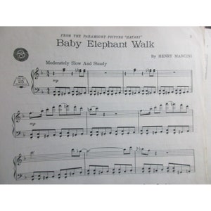 Sheet Music - Baby Elephant Walk Piano Solo - Henry Mancini John Wayne ...