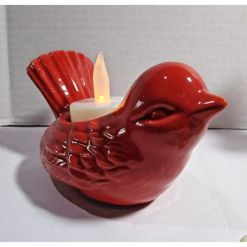 Red Male Porcelain Cardinal Bird With Tealight - Pier One? 5"w X 3"t - Etsy