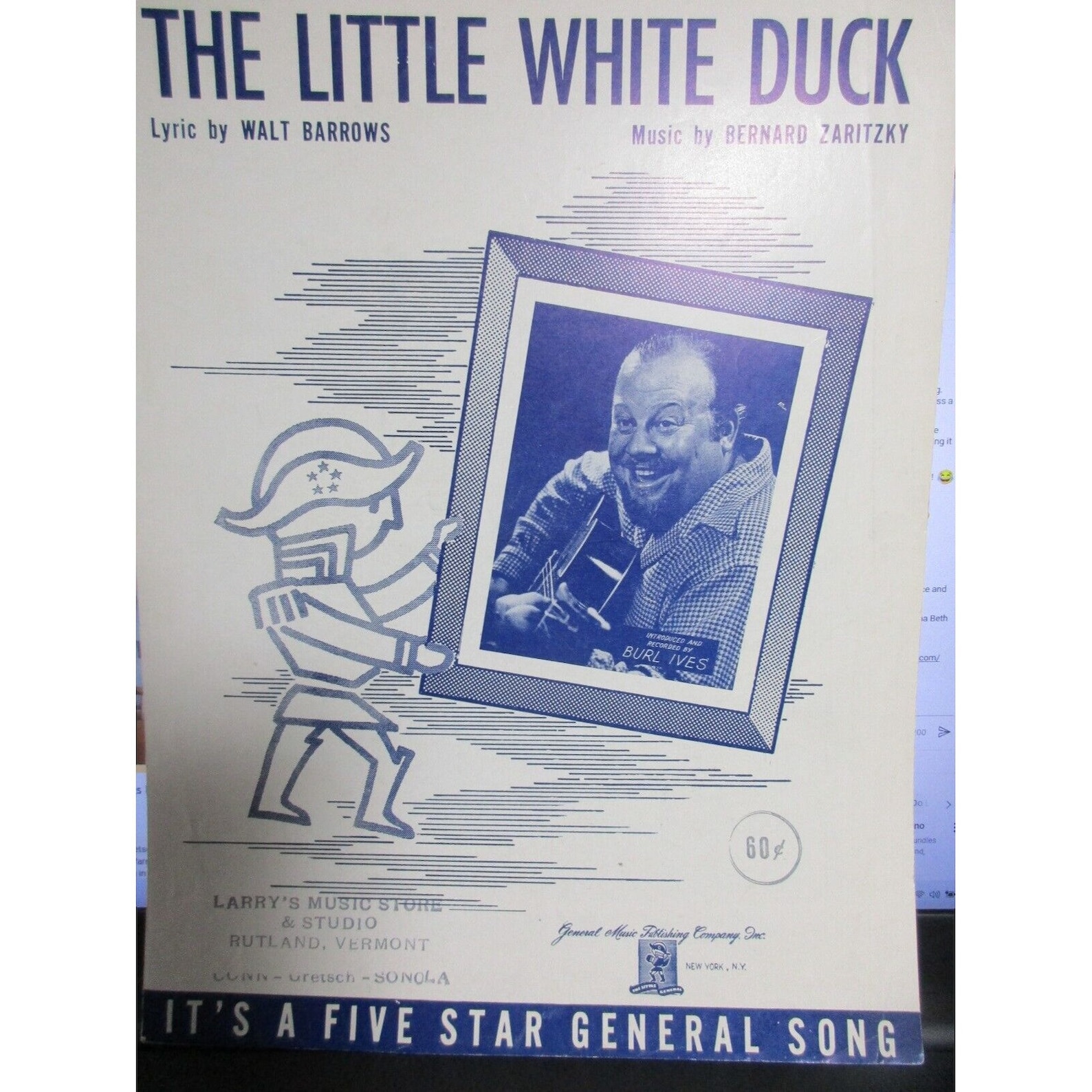 1950 the Little White Duck Sheet Music - Piano Guitar Vocal by Burl ...