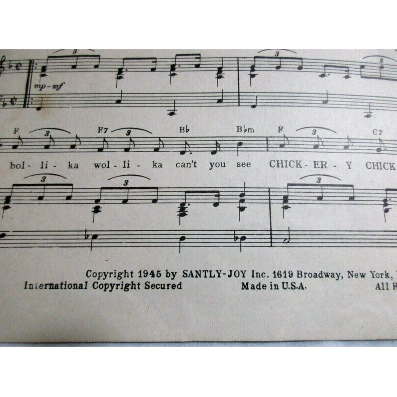 Chickery Chick Sheet Music 1945 Key of F Piano Guitar Vocal Keyboards ...