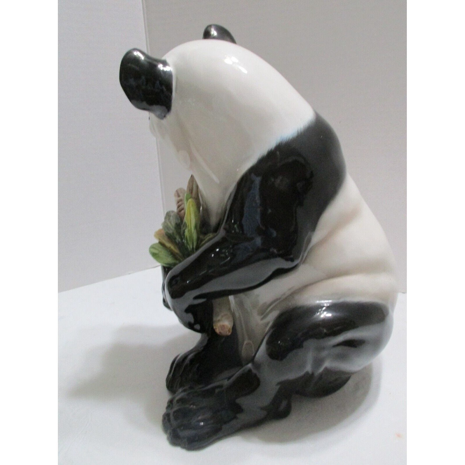 Ethan Allen Porcelain Sitting Panda W/ Bamboo Branch Black & White 11 ...