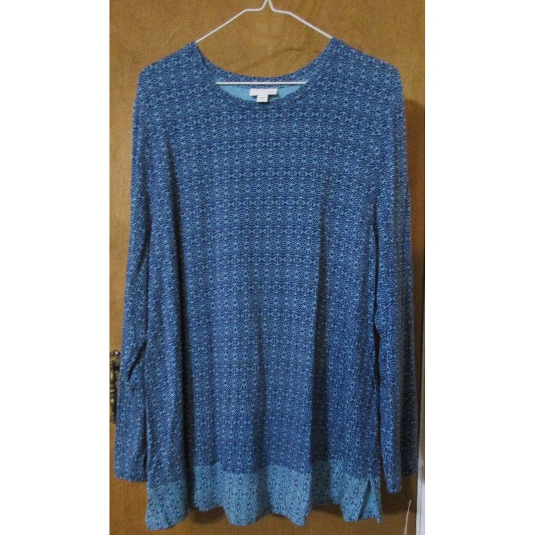 J Jill Long Sleeve 2 Tone Blue XL (44-46" Bust) Round Neck Top Rayon ...