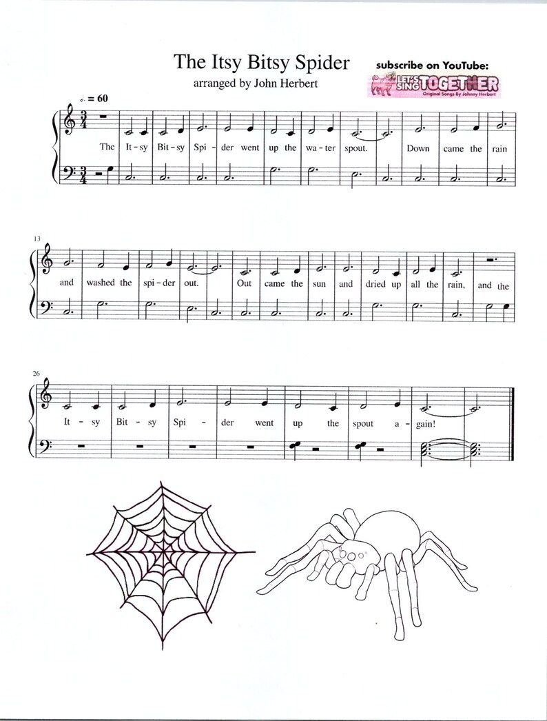The Itsy Bitsy Spider - Easy Digital Beginner Piano With Lyrics - Key ...