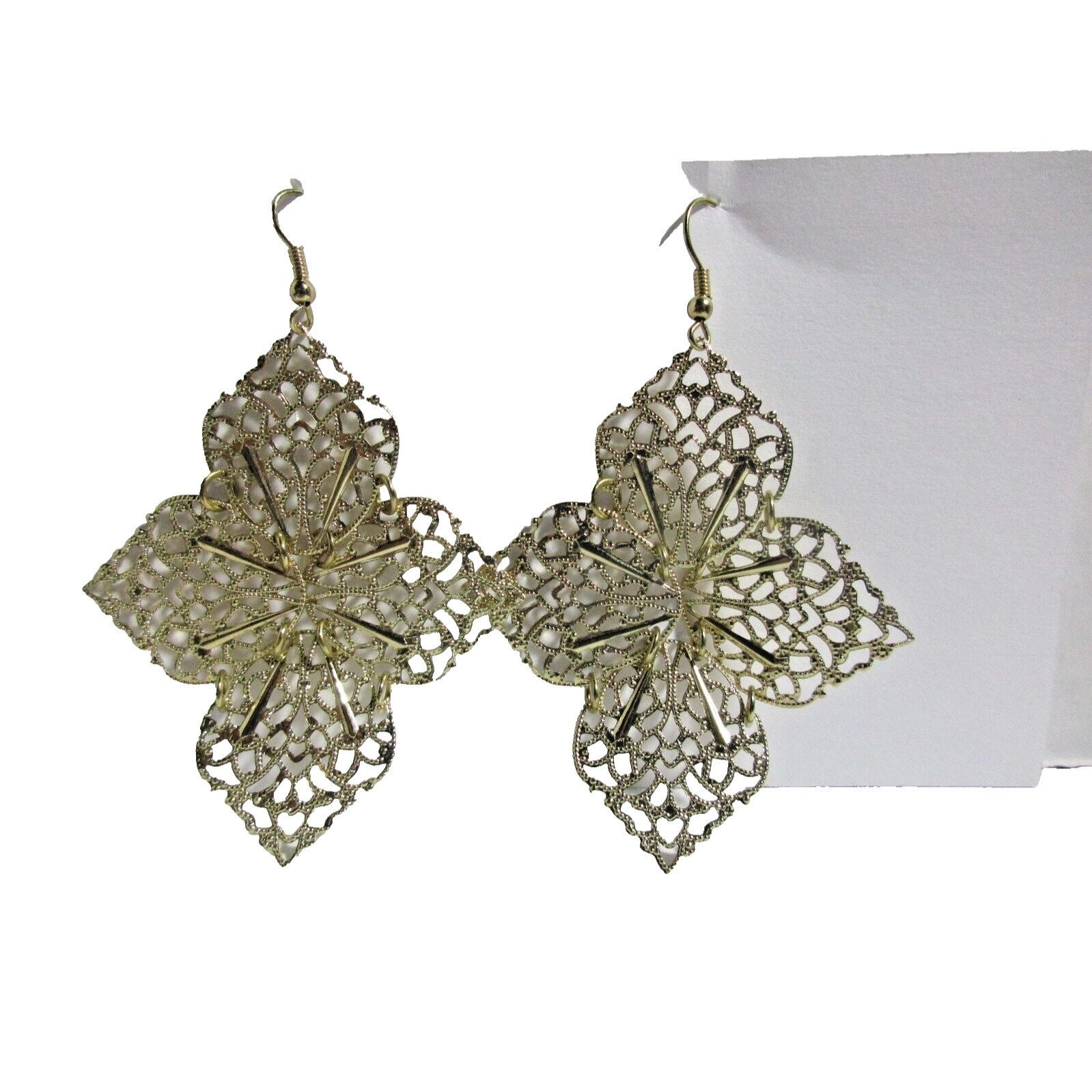 Gold Laser Cut Filigree Articulated Leaf Pierced Earrings Lightweight 2 ...