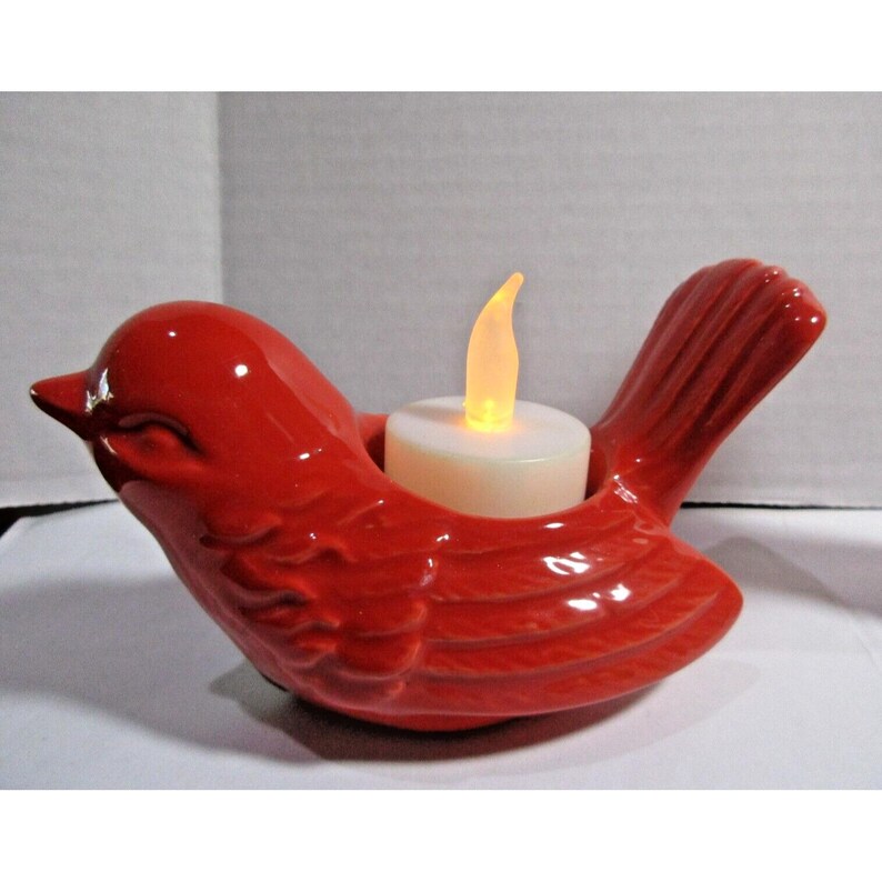 Red Male Porcelain Cardinal Bird With Tealight - Pier One? 5"w X 3"t - Etsy