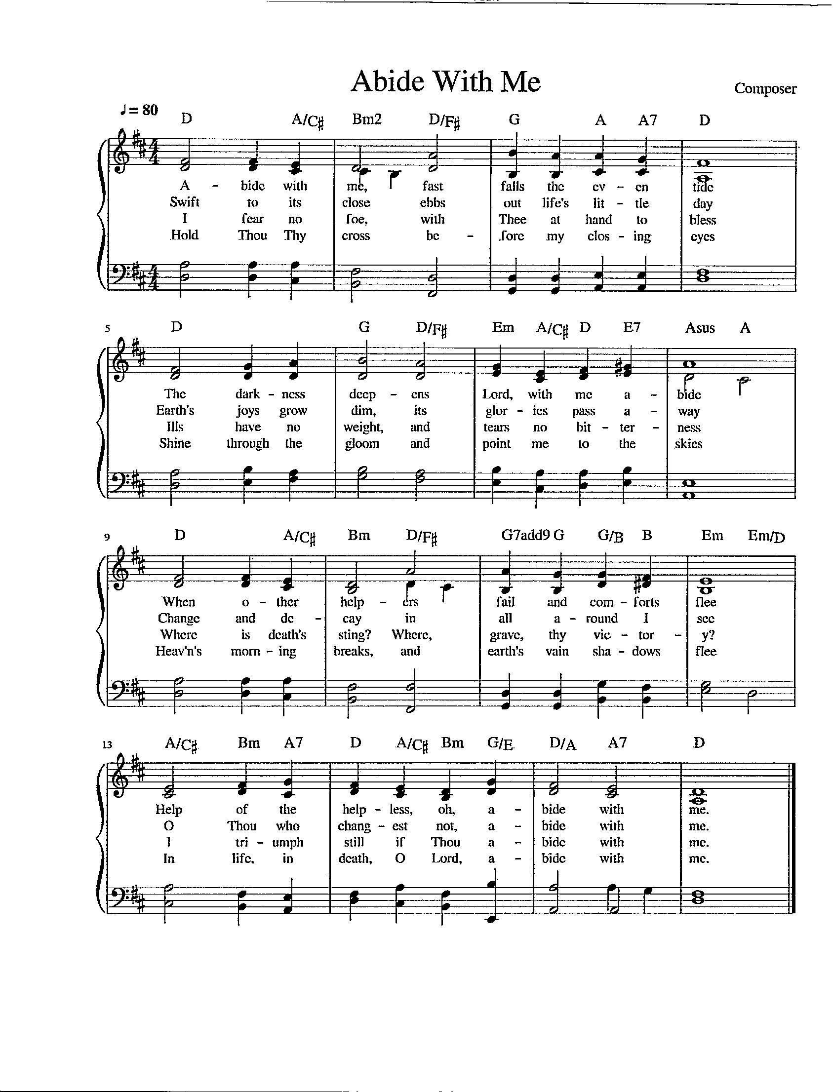 Abide With Me - Digital Printable Hymn Tune - Key of D With Lyrics - Etsy