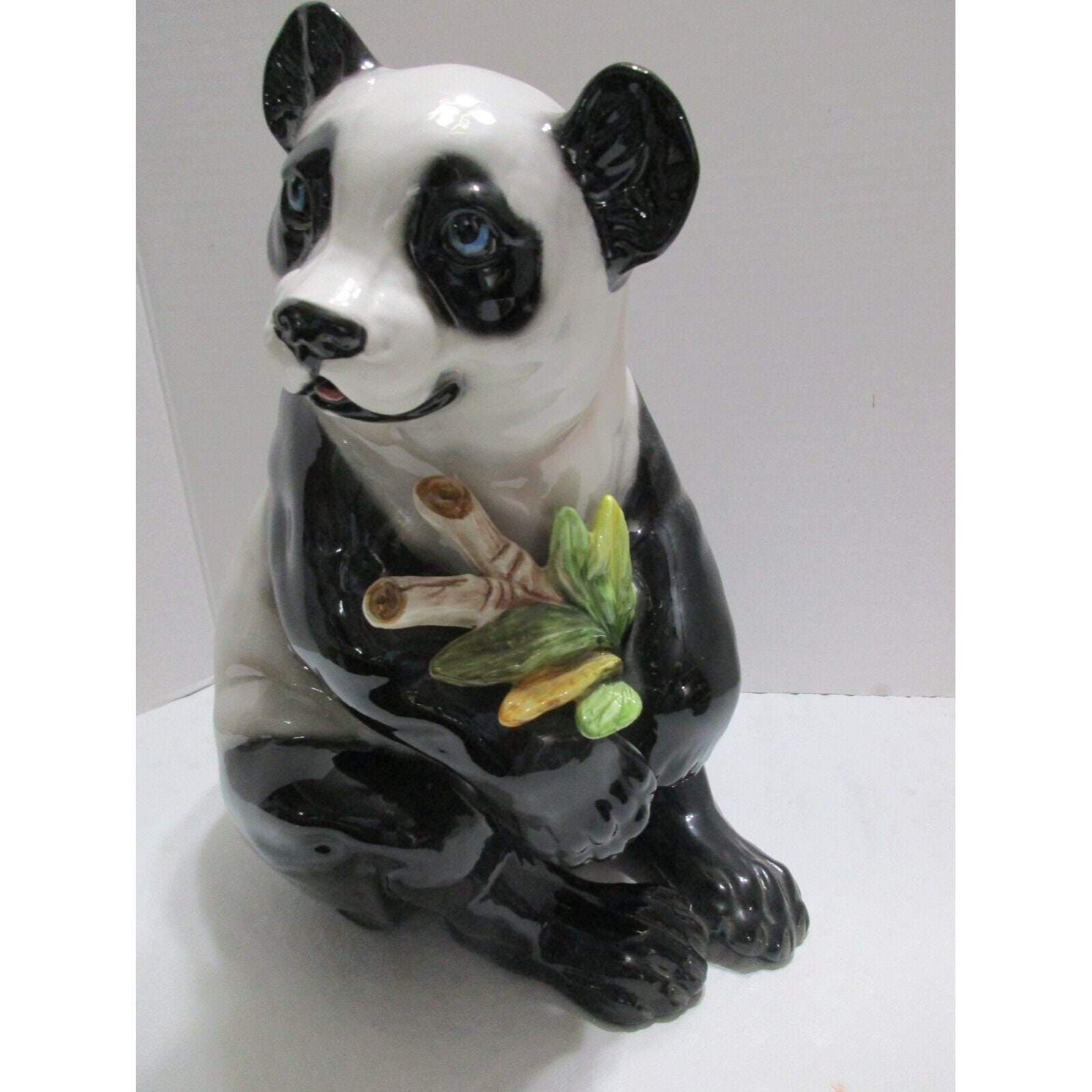 Ethan Allen Porcelain Sitting Panda W/ Bamboo Branch Black & White 11 ...