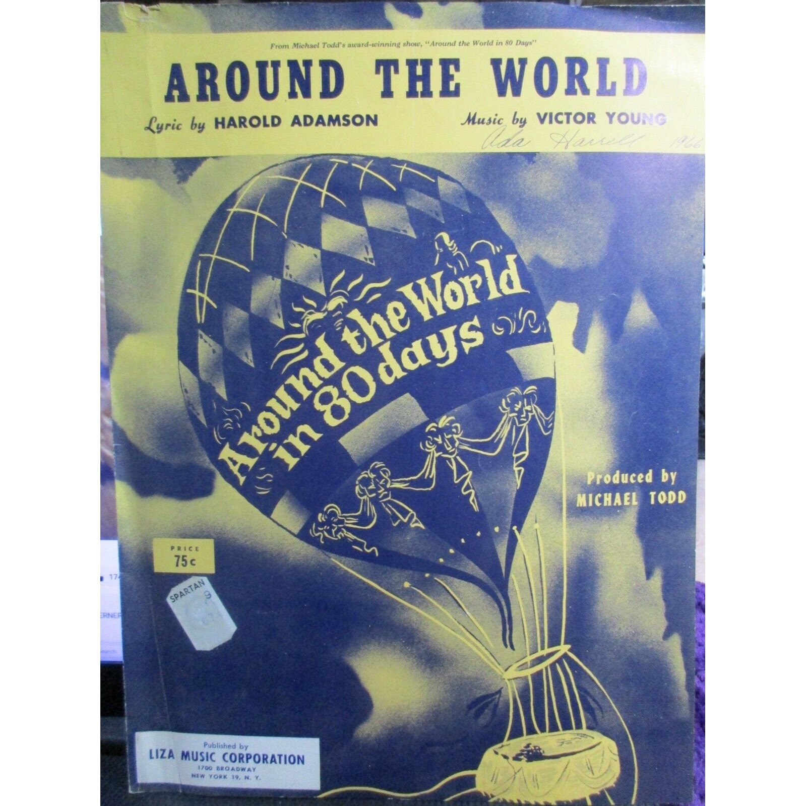 Sheet Music - Around the World for Piano Lyrics Guitar 1956 Liza Music ...