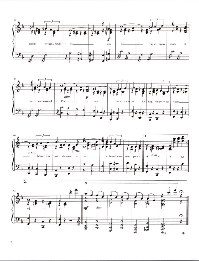 La Mer by Charles Trenet - Digital Sheet Music and Vocal - Key of F - Etsy