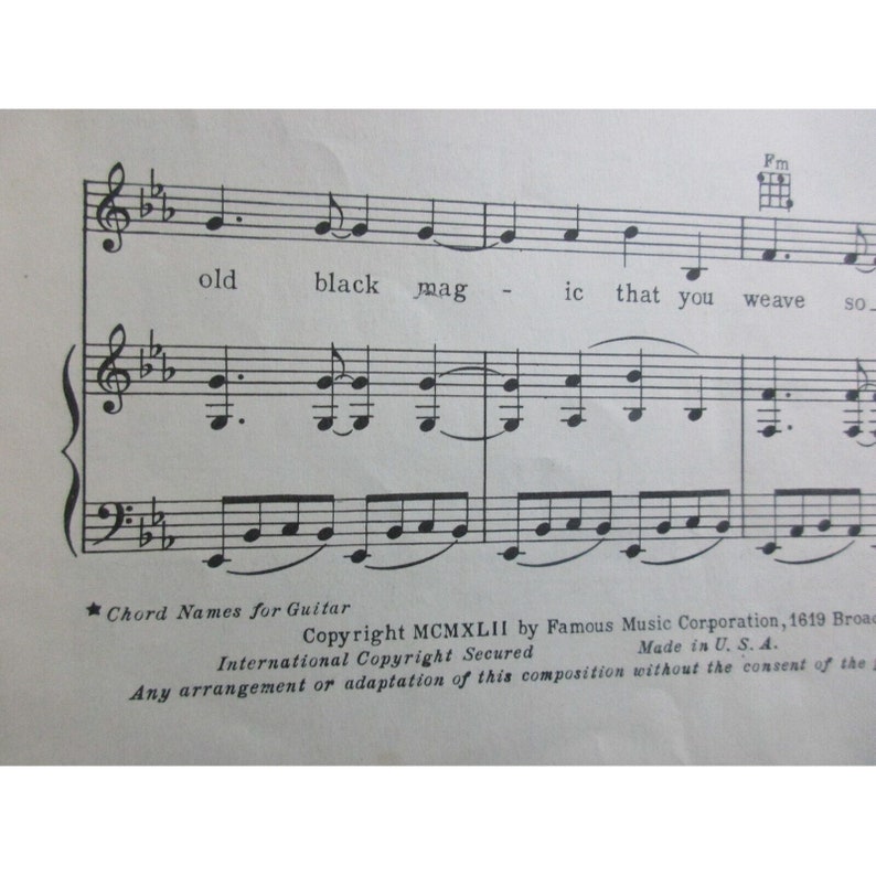 That Old Black Magic - Sheet Music for Piano Lyrics Guitar 1942 Famous ...