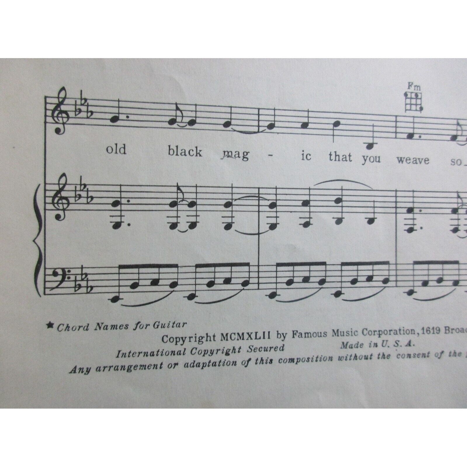 That Old Black Magic - Sheet Music for Piano Lyrics Guitar 1942 Famous ...