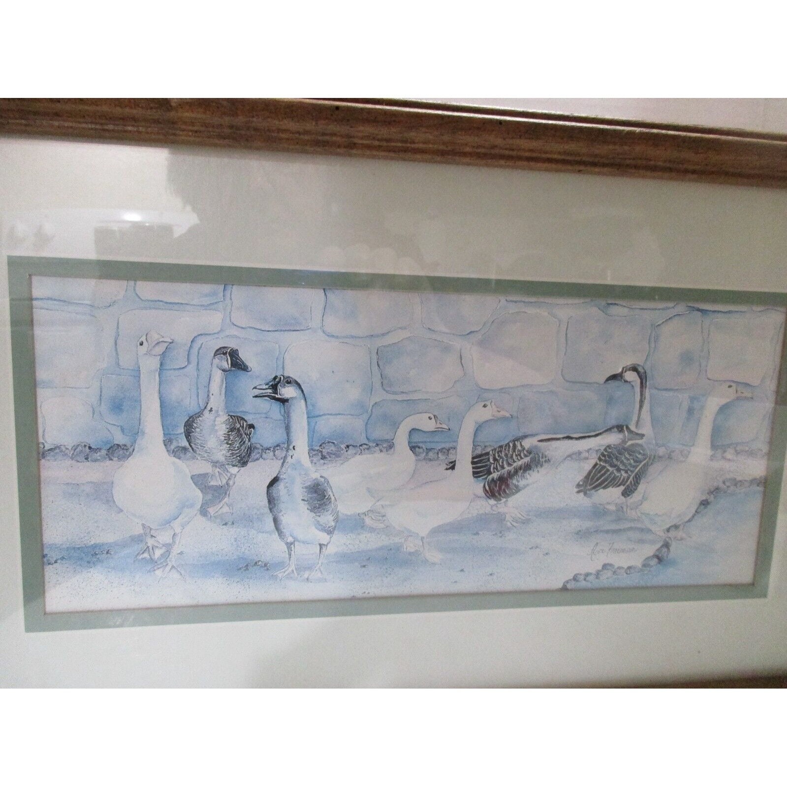 Ava Freeman Watercolor Wall Art Gaggle of Geese in Wood Frame 10" X 17 ...