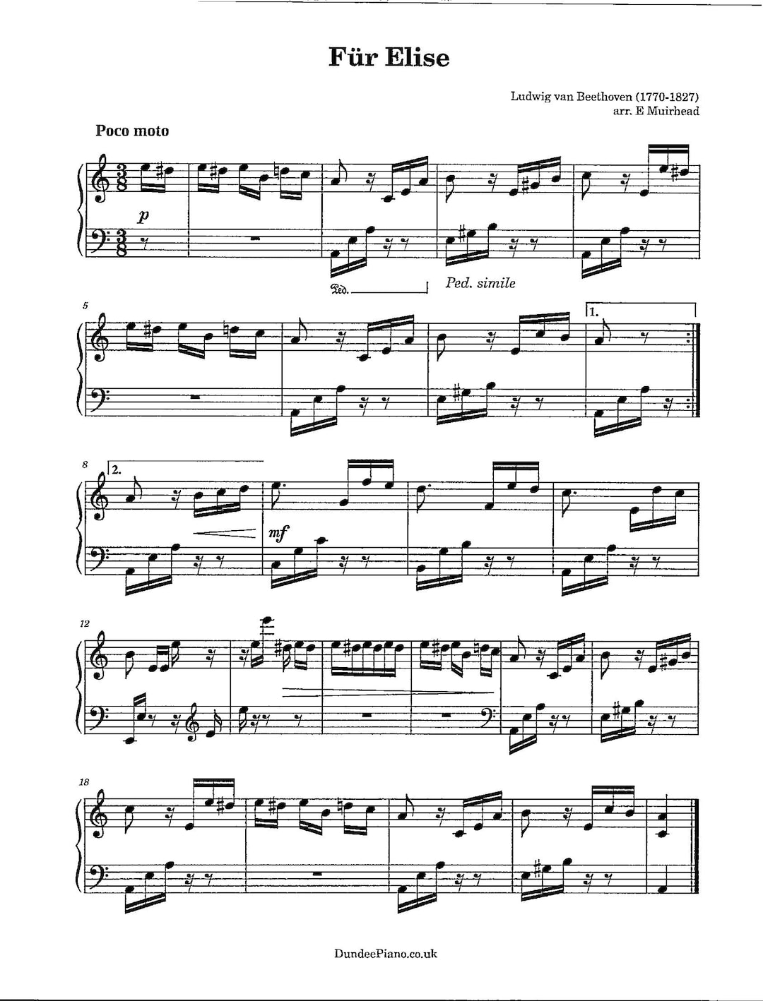 Fur Elise by Beethoven - Digital Easy Main Theme Piano Solo - Key of A ...