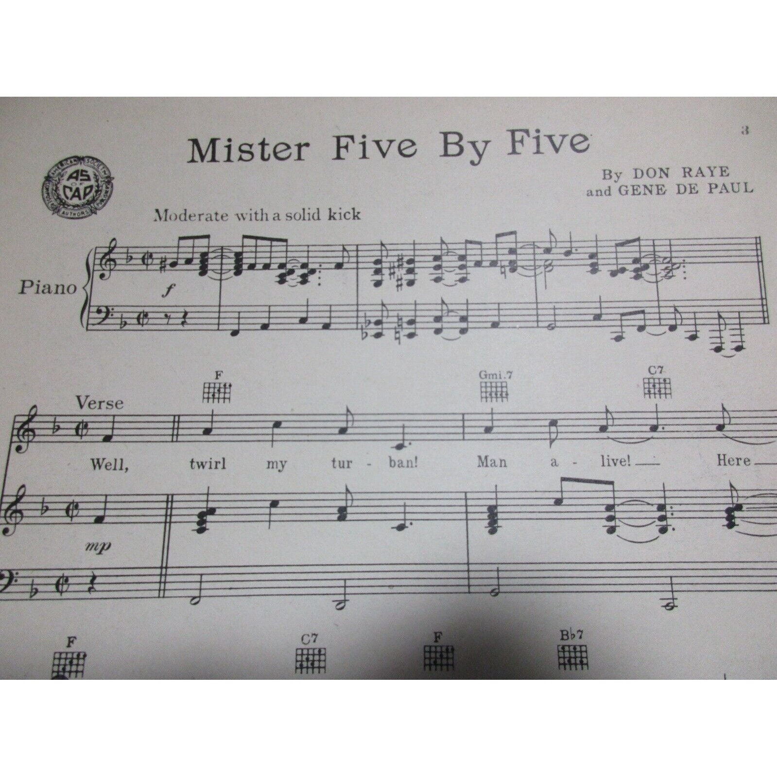 1942 Mister Five by Five Sheet Music - Piano Guitar Vocal the Andrew ...