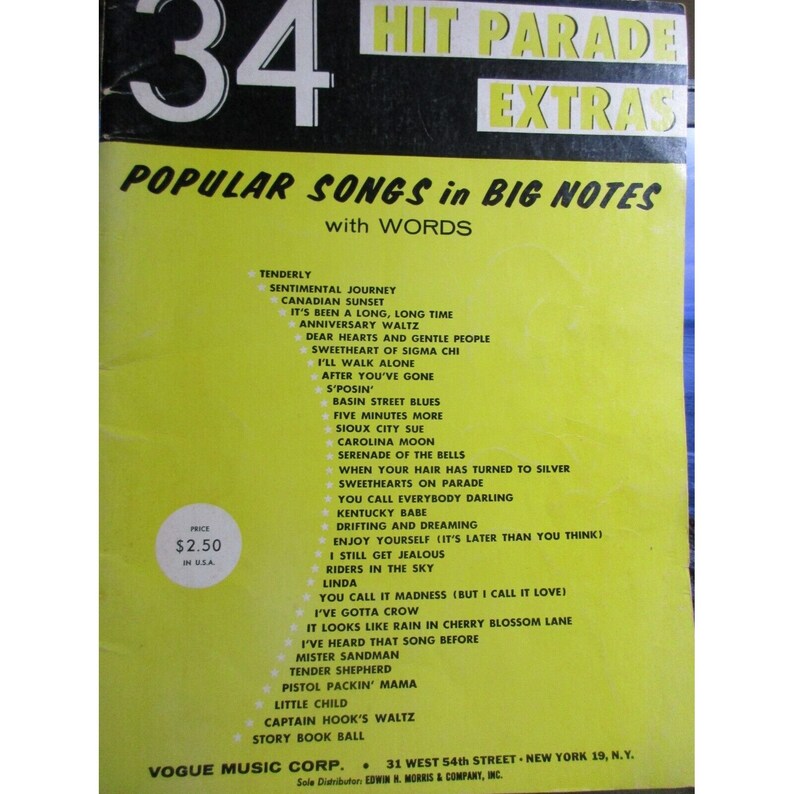 Songbook - 34 Hit Parade Extras in Big Notes W/ Words - 1960 Vogue ...