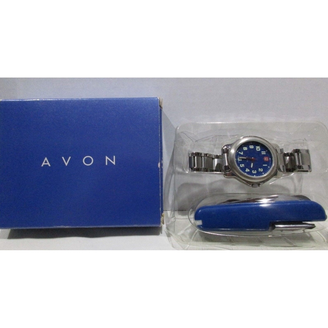 Avon Mens Silvertone Link Analog Watch Utility Tool Knife Corkscrew ...