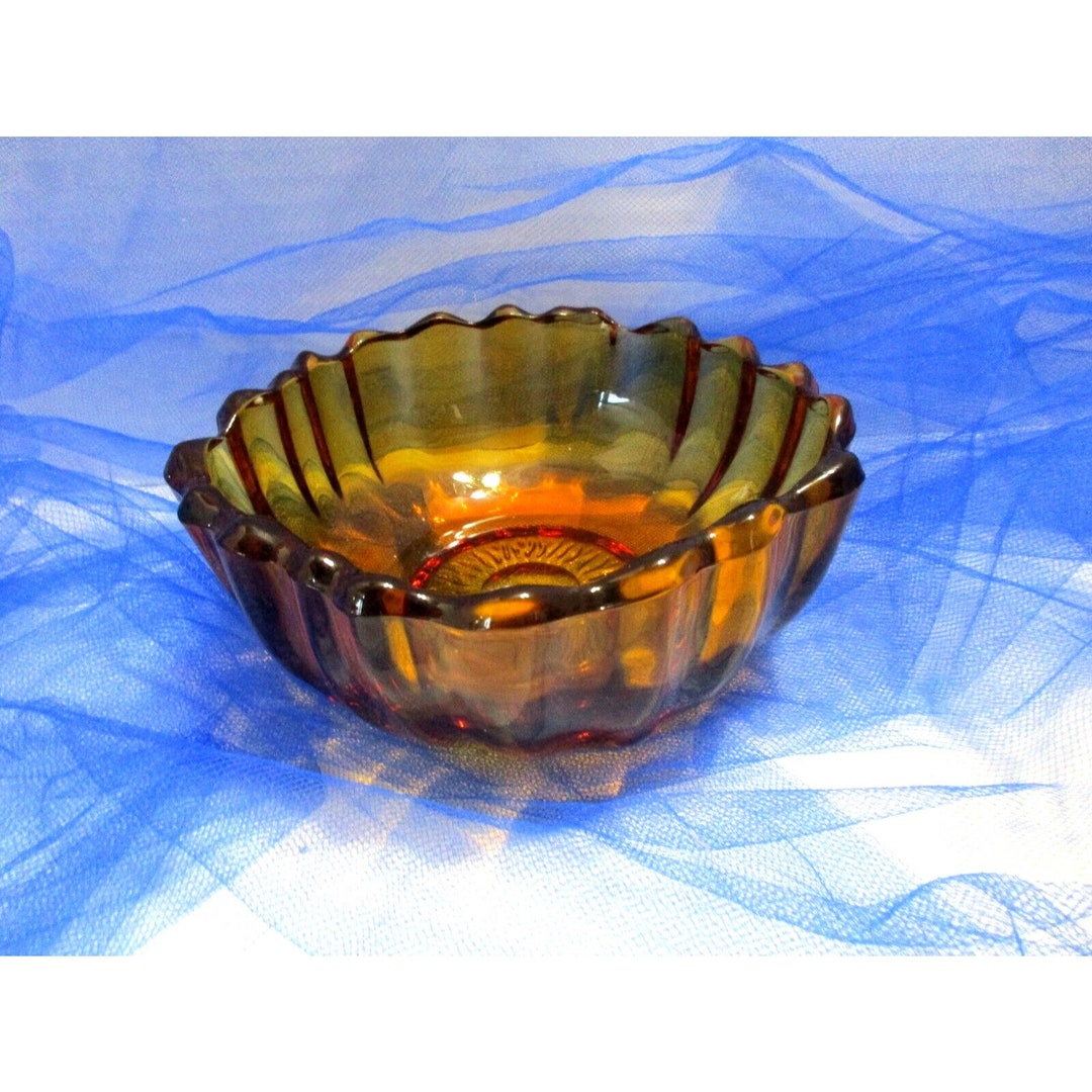Amber Indiana Glass Paneled Sunflower Heavy Serving Bowl 5" VTG 1960s ...