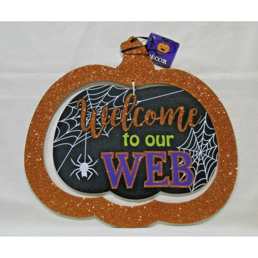 Halloween Welcome to Our Web Wall Door Hanging Pumpkin With Swinging ...