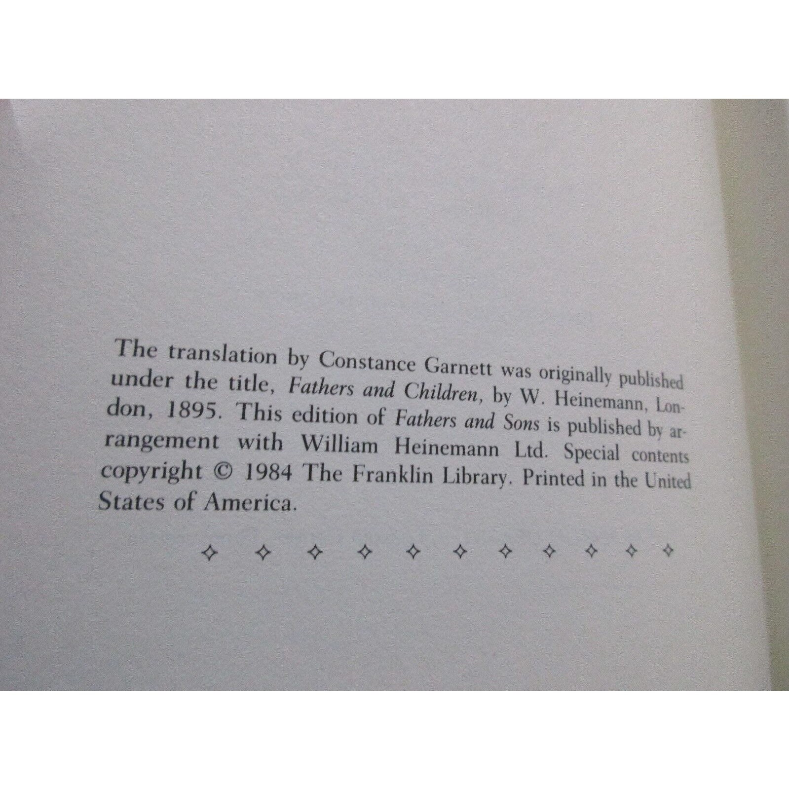 Fathers and Sons by Ivan Turgenev 1985 the Franklin Library Brown Gold ...