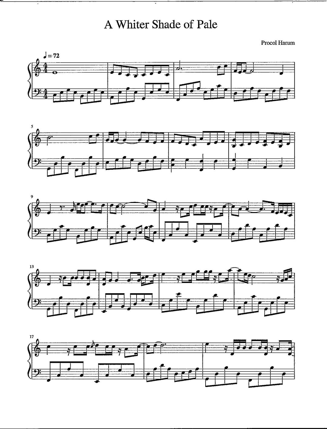 A Whiter Shade of Pale - Piano Solo - Digital Sheet Music - Key of C - Etsy