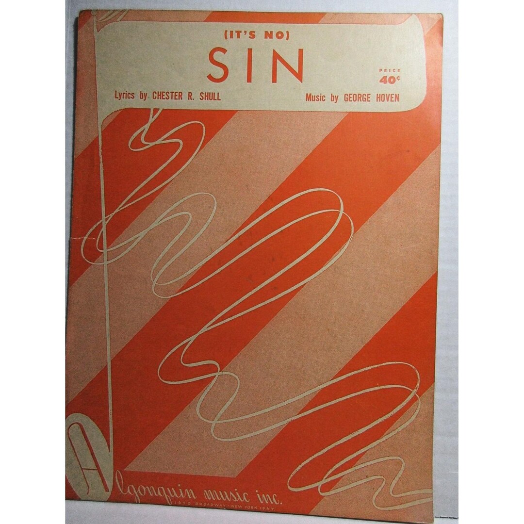 Sheet Music - It's No Sin - Algonquin Music 1951 - Etsy