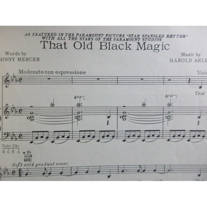 That Old Black Magic - Sheet Music for Piano Lyrics Guitar 1942 Famous ...