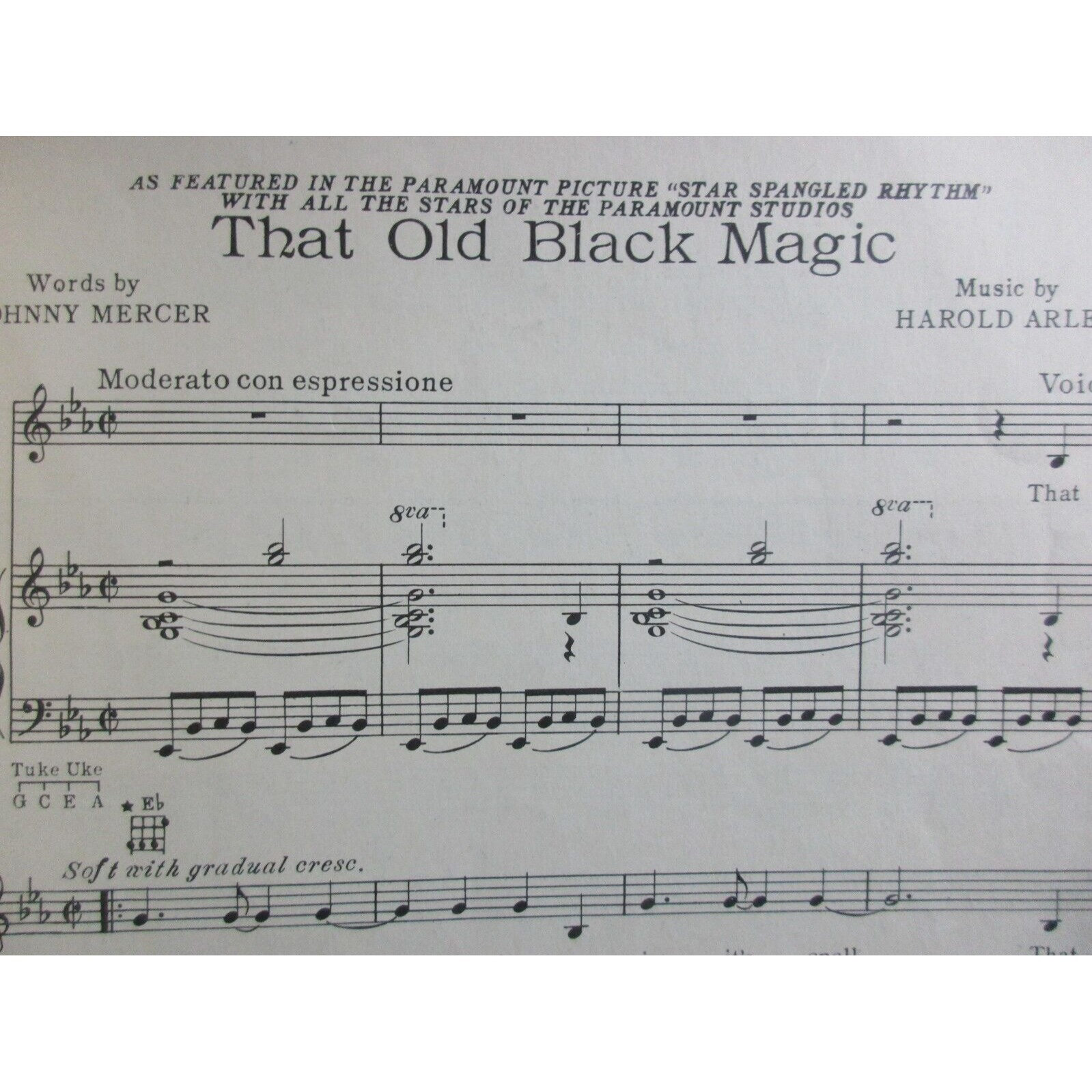 That Old Black Magic - Sheet Music for Piano Lyrics Guitar 1942 Famous ...
