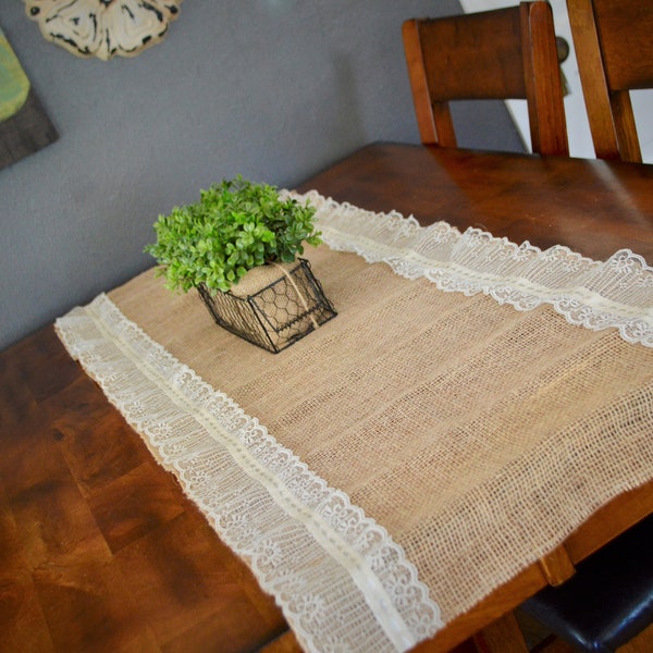 Burlap and Lace Table Runner - Etsy