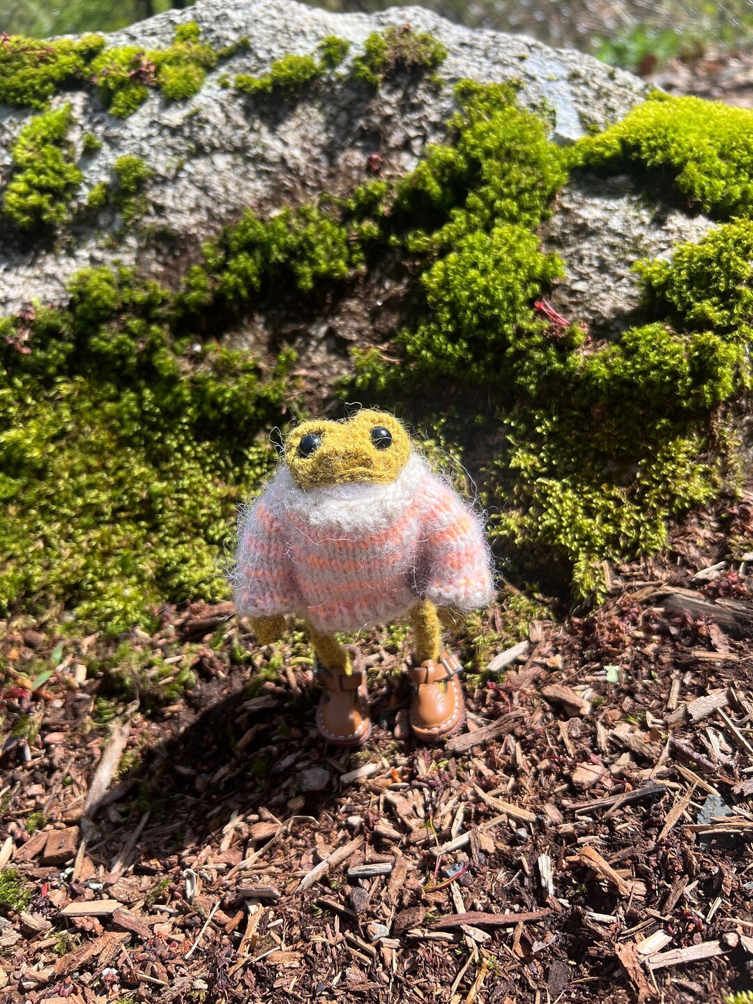 Knitted Crocheted Frog Toad Tik Tok Inspired Posable With Sweater and ...