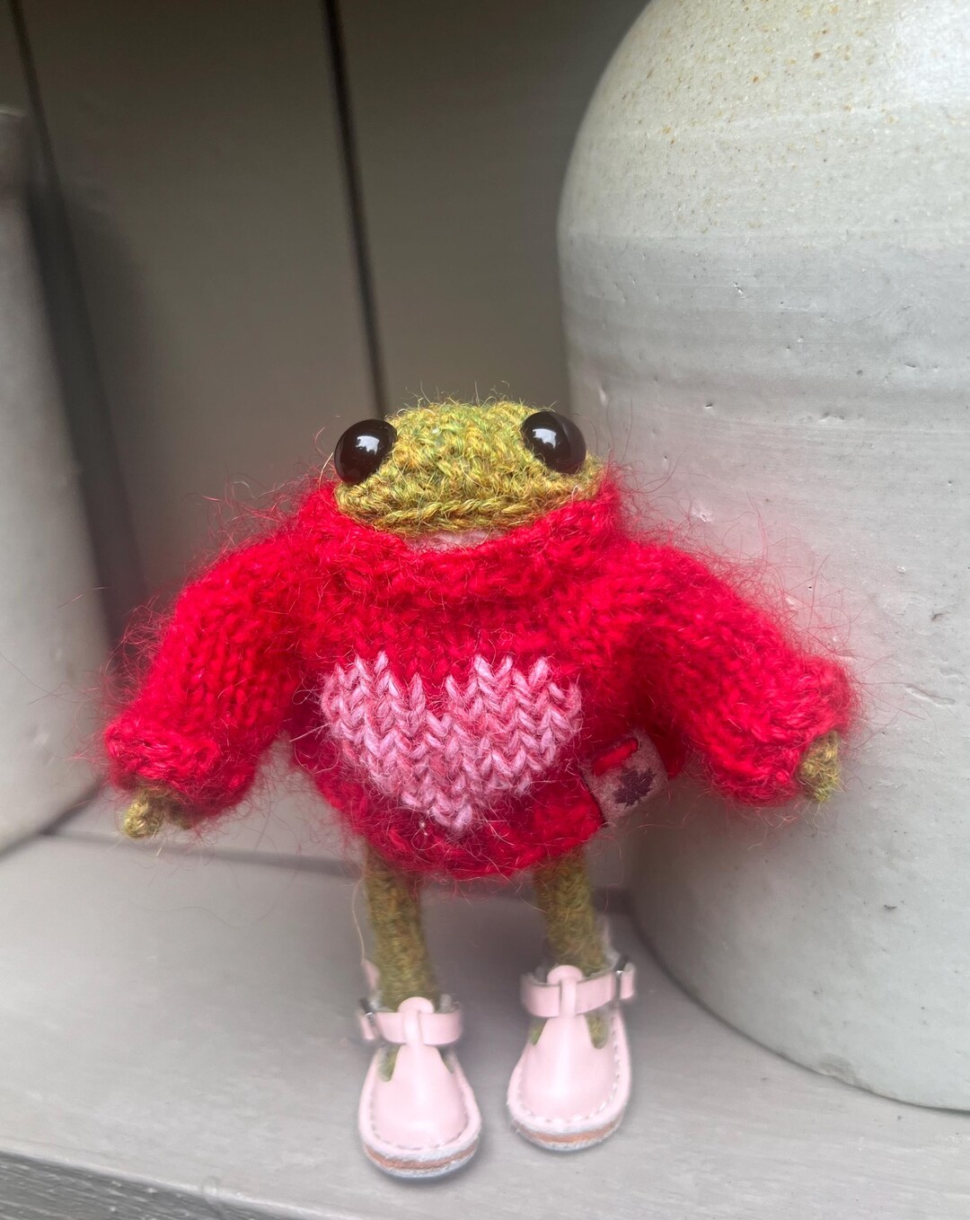 Knitted Crocheted Frog Toad Tik Tok Inspired Posable With Sweater and ...